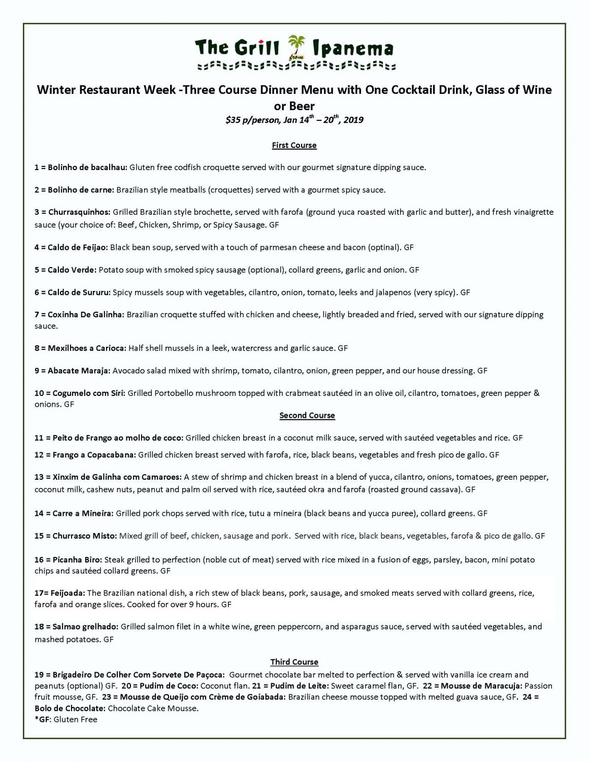 Extended Restaurant Week with one Cocktail Drink Included until Jan ...